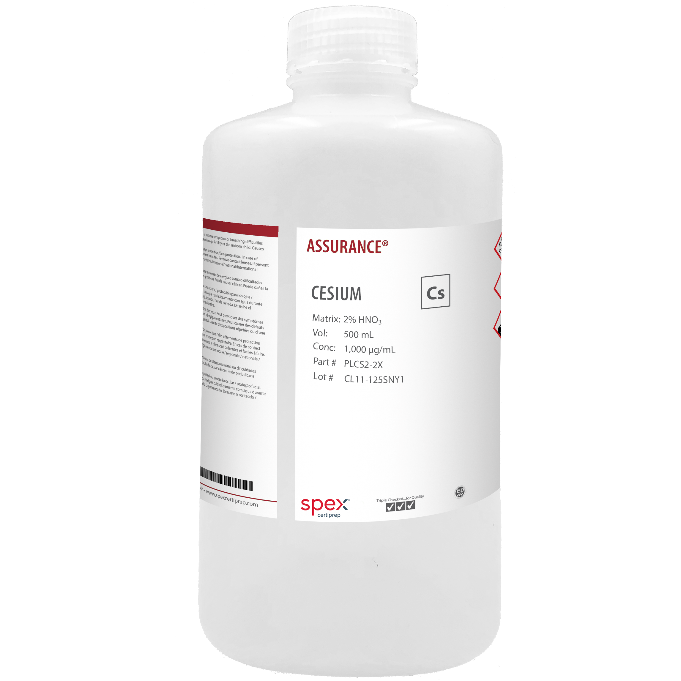 Cesium, 1,000 µg/mL, for AA and ICP, 500 mL PLCS2-2X SPEX #1100109866