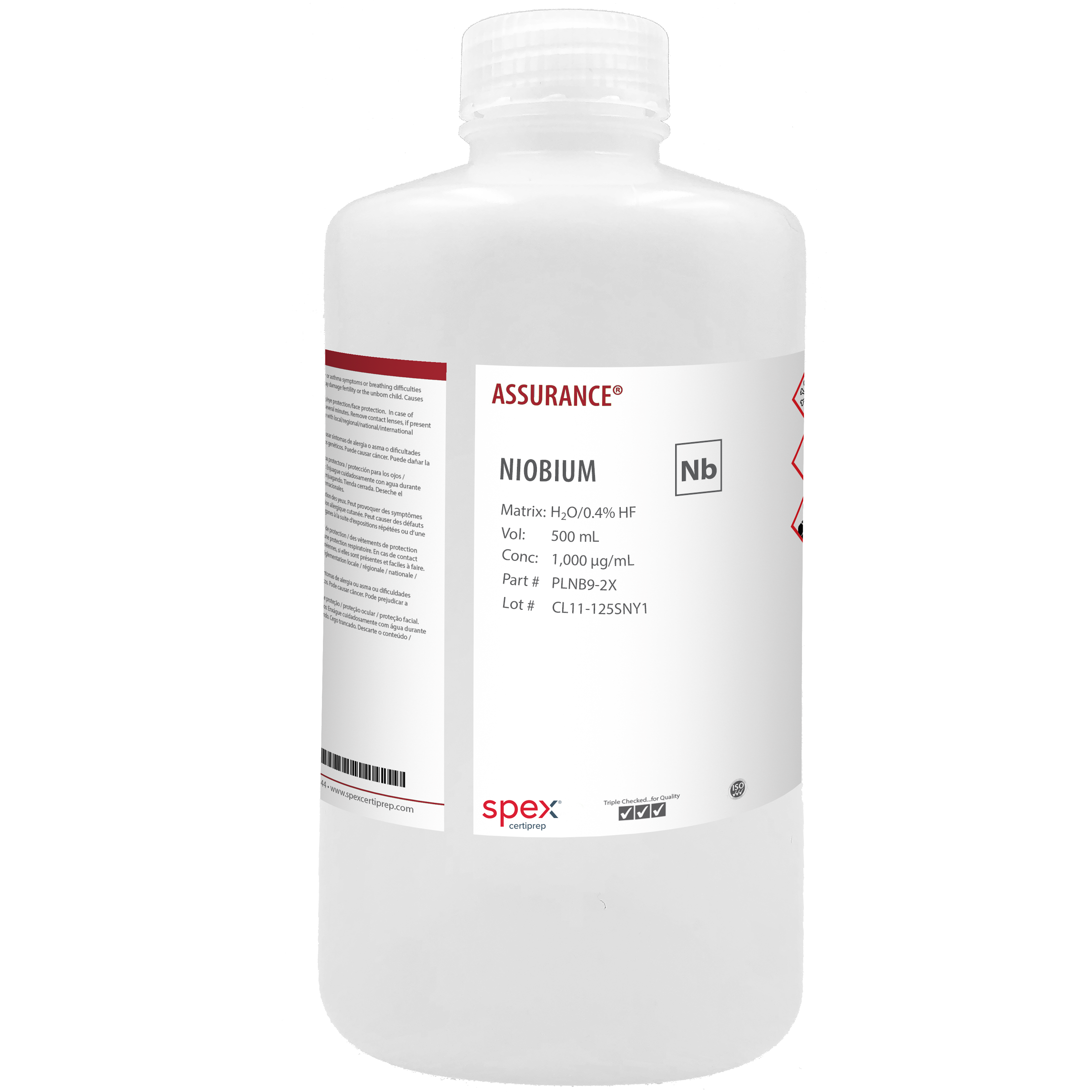 Niobium, 1,000 µg/mL, for AA and ICP, 500 mL PLNB9-2X SPEX #1100109972